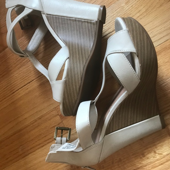 Shoes | Platform Wedge Sandals Zip Back Offwhitewood | Poshmark